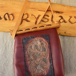 Viking Leather and Wood HANDLE Bag, Hedeby Haithabu Bag, Hand Carving ...