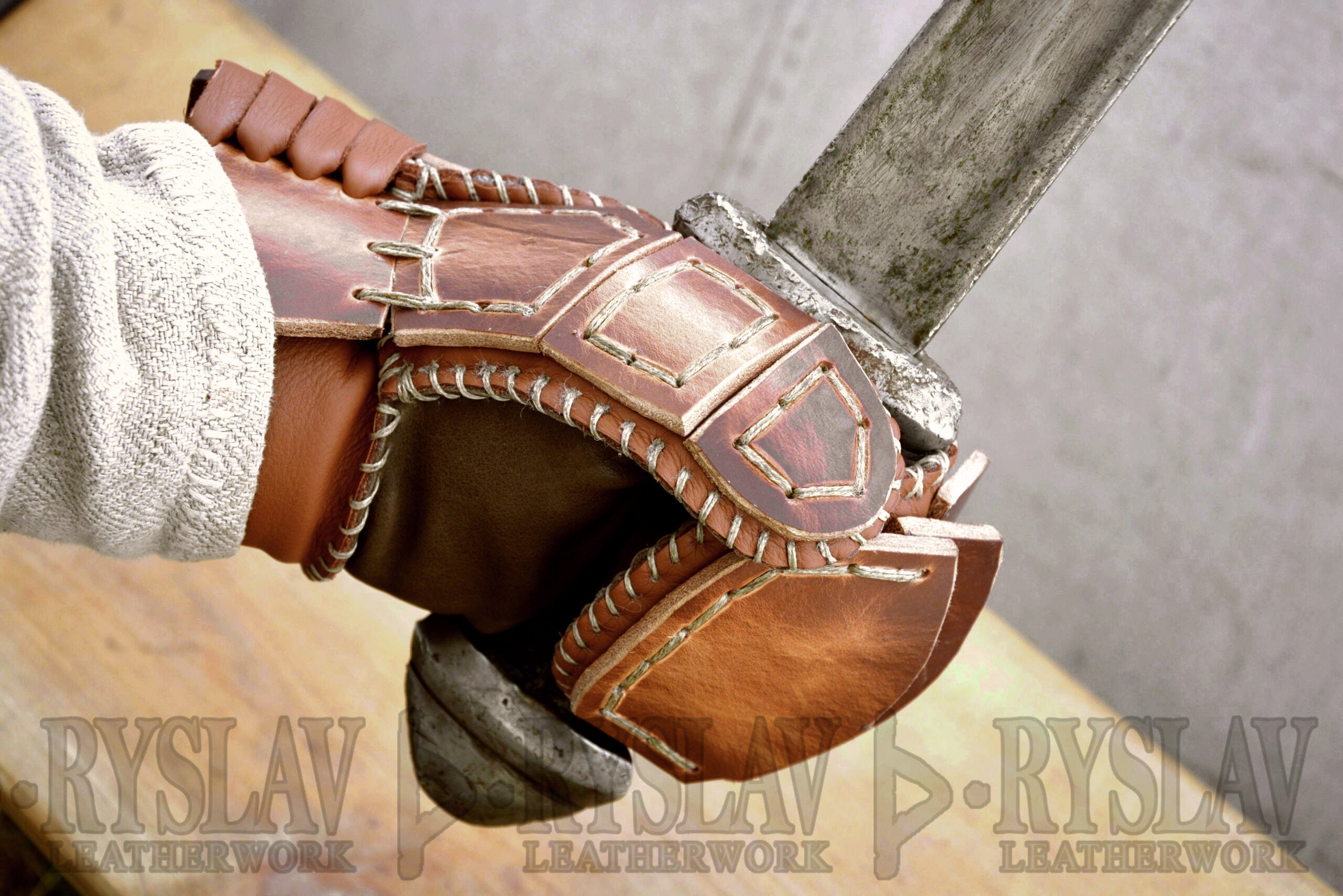 Leather Viking Glove for FULL CONTACT Fight, Strengthened Leather ...