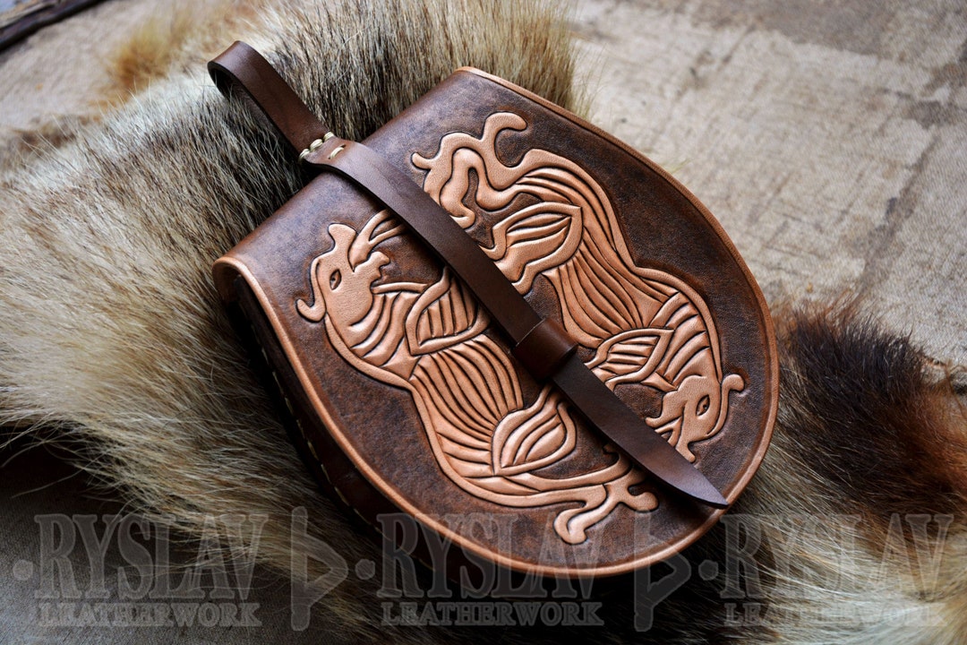 Early Medieval Leather BELT POUCH Bag, Historically Inspired Carving ...