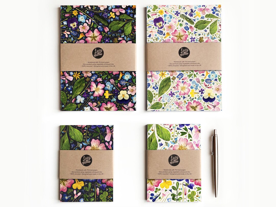 Set of 2 Floral Notebooks | Pack Including 1x A5 & 1x A6 | Recycled ...
