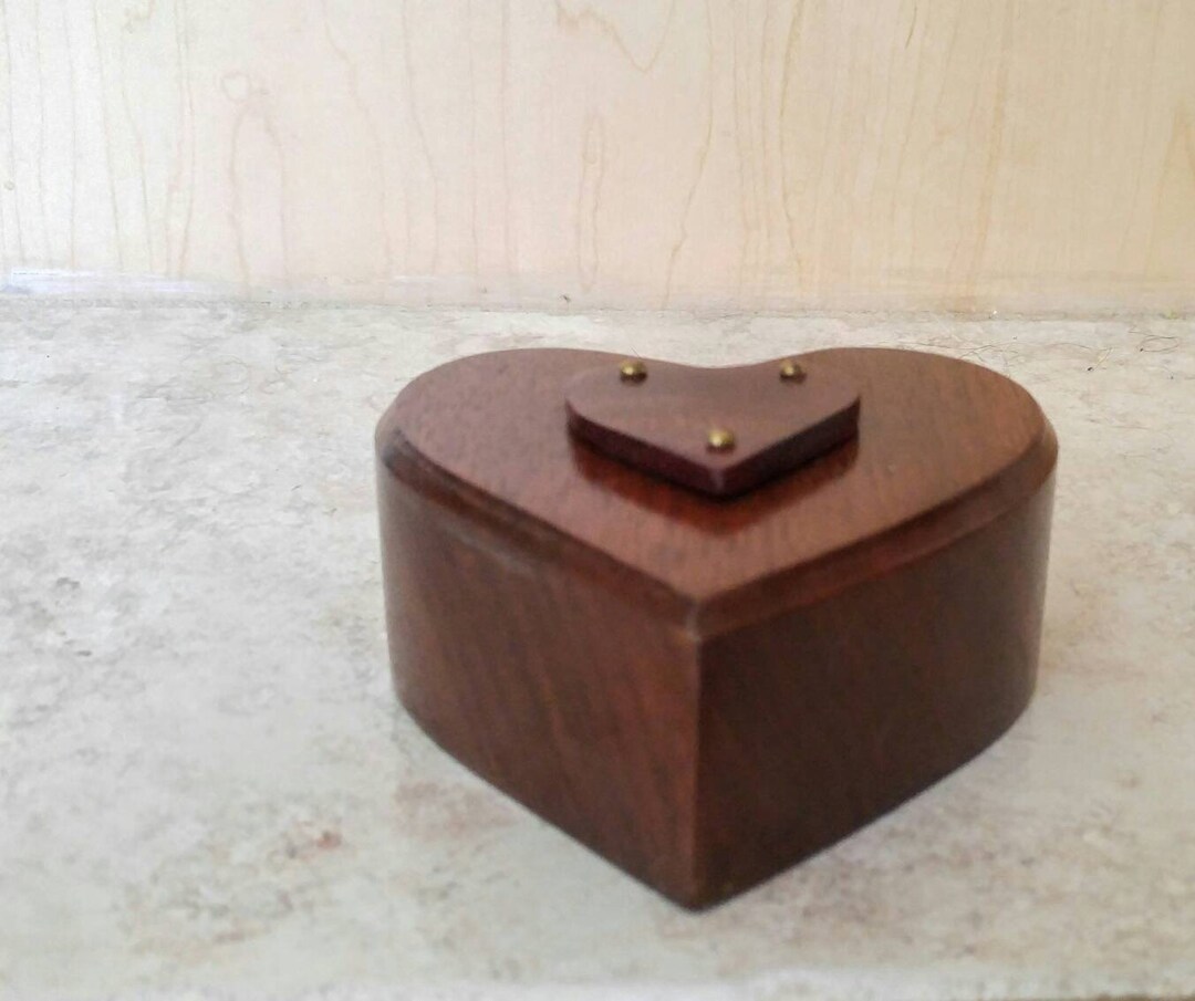 Double Heart Wood Paperweight Vintage Deskware Carved Dark Wood Heart ...