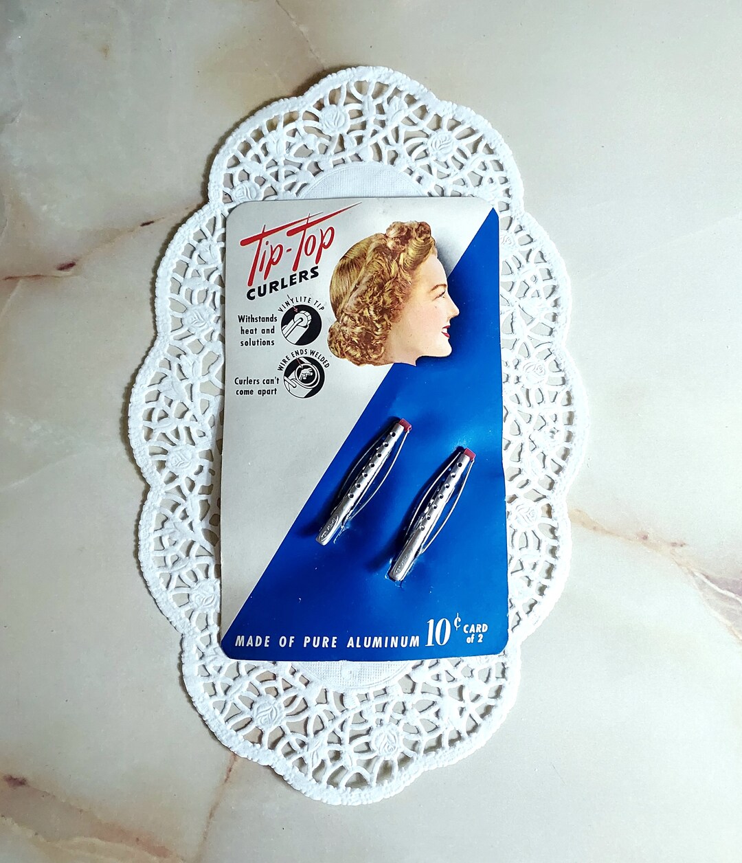 NOS Aluminum Tip Top Tiny Curlers 2 on Display Card Vintage 40s & 50s ...