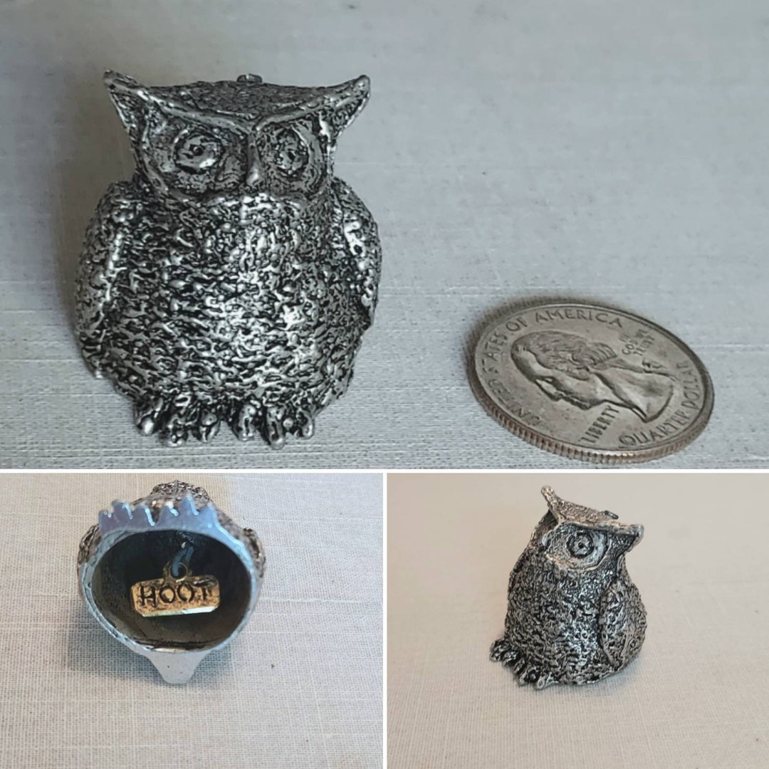 Miniature Owl Bell Sculpted Metal Silver Hoot Owl * Vintage Silver Owl ...