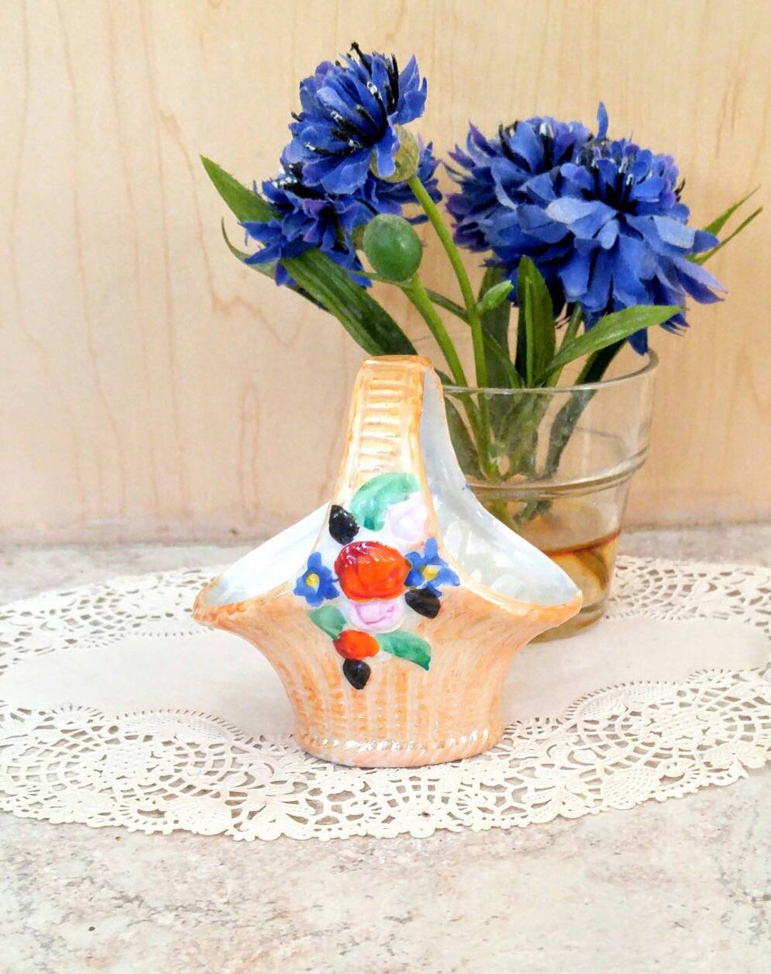 Vintage 50s Lusterware Mini Woven Basket With Flowers * Porcelain ...