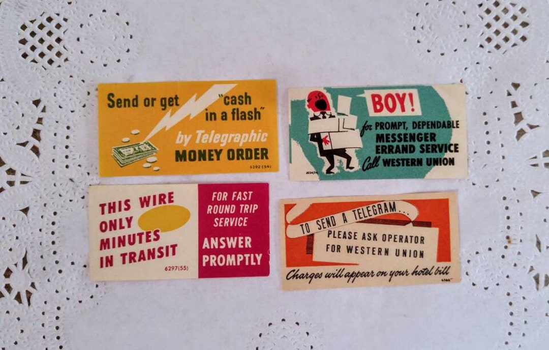 Vintage Western Union Telegram Stamps Telegraph Advertisement Stickers ...