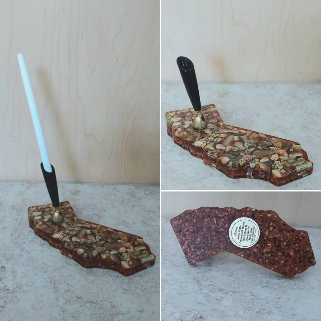 Encapsulated Shell Pen Holder California Souvenir * Lucite Pen Holder ...