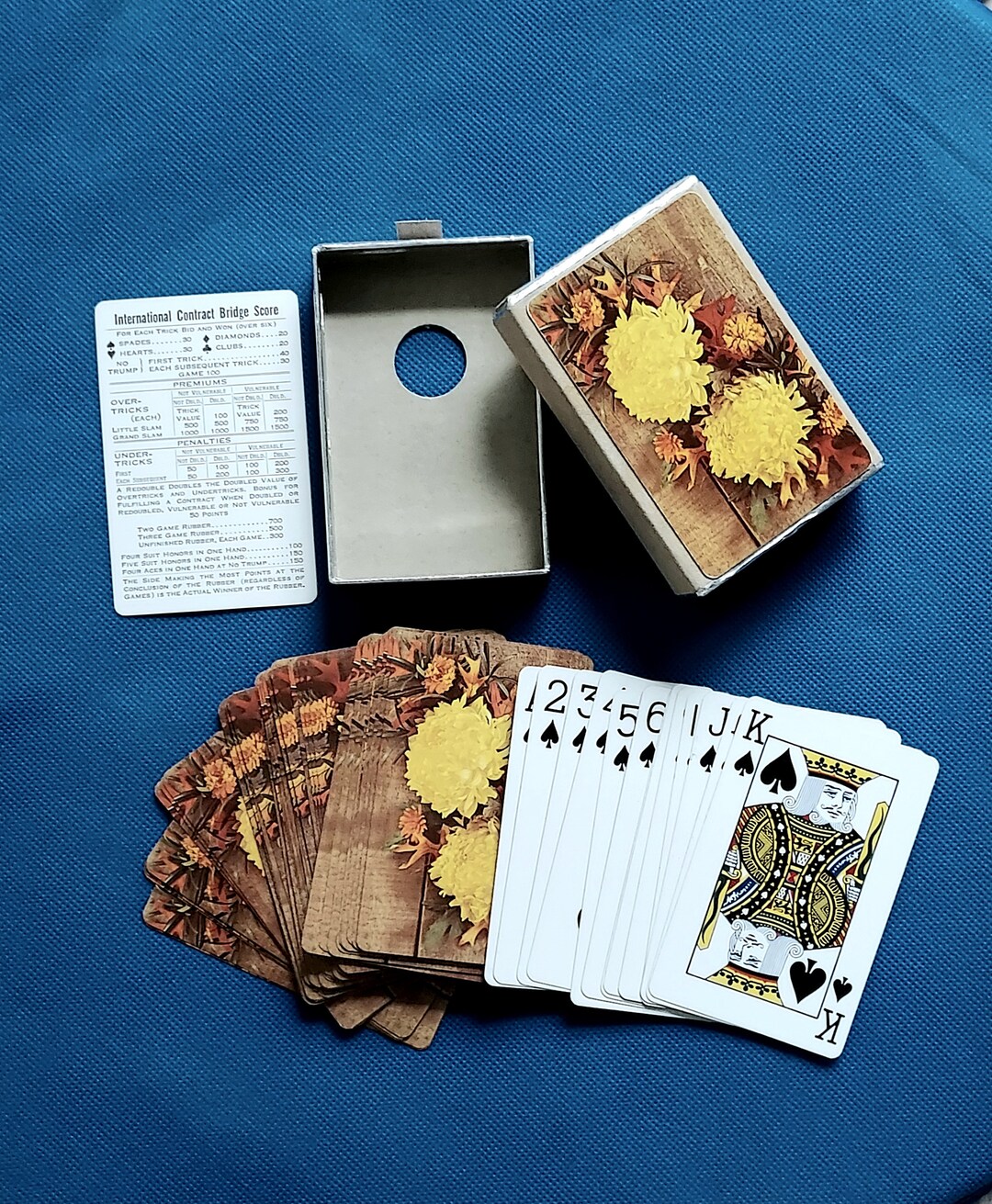 Retro Card Deck Chrysanthemum Flower Graphic in Velvet Box Vintage ...