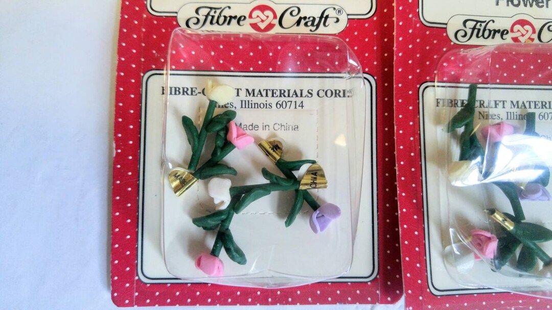 Mini Stem Roses Fiber Craft Lot of 3 Packs Vintage 90s Resin Pastel ...