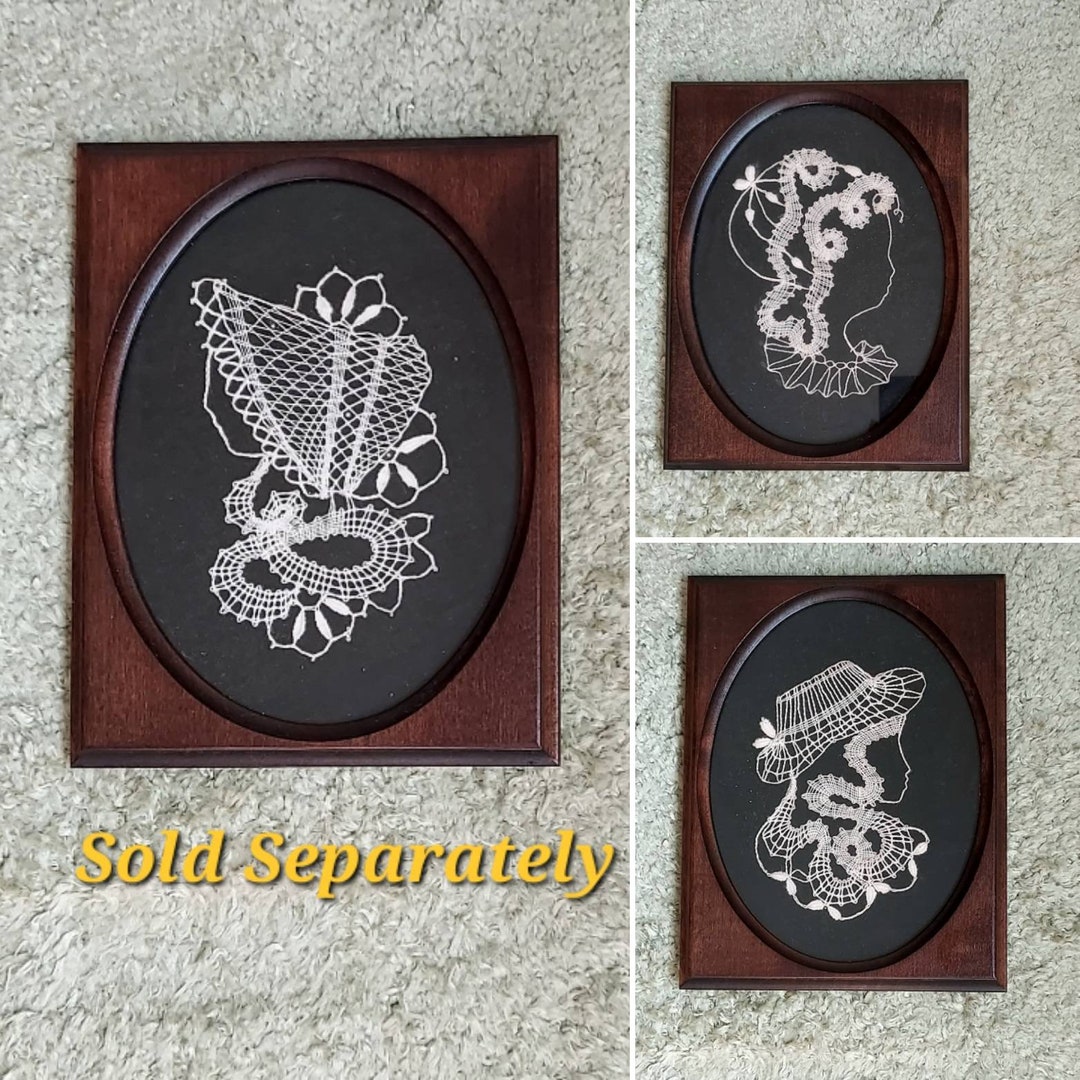 CHOICE Vintage 70s Framed Bobbin Lace Face of Woman Wearing Hat* Czech ...