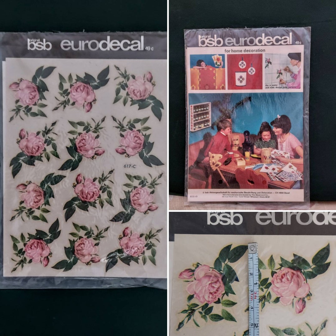 Pink Rose Decals 1 Sheet of 12 Flowers Vintage 60s * Meyercord Roses ...