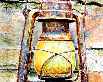 Watercolor Oil Lamp Painting - Etsy