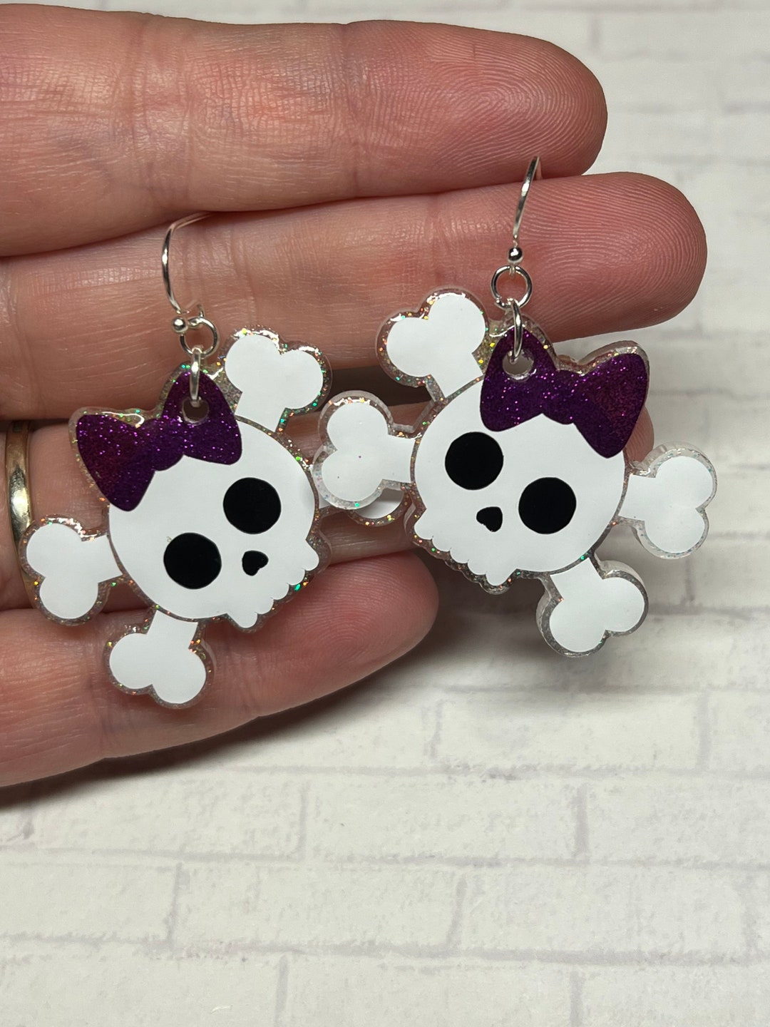 Glitter Skull Crossbones Earrings: Halloween Pirate Stainless Steel ...