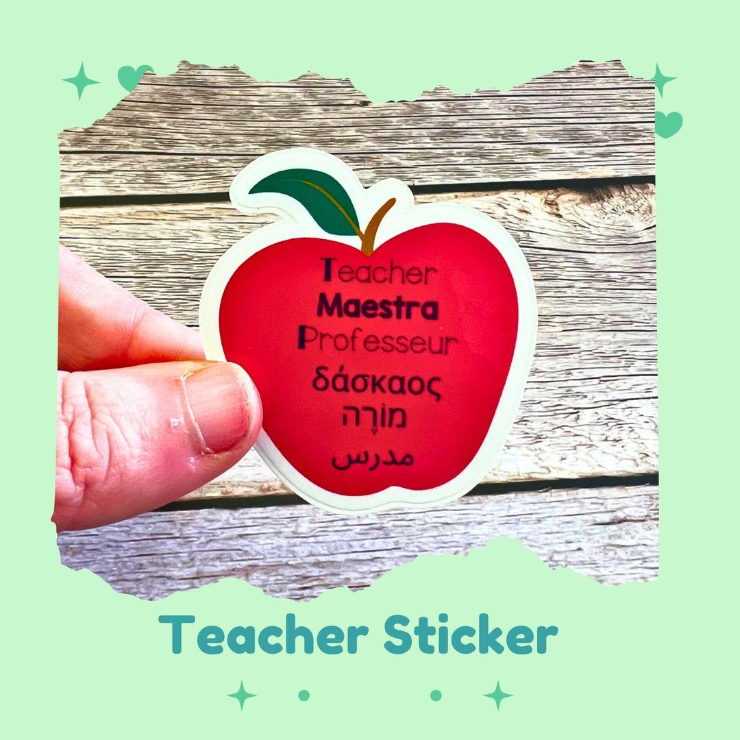 Multilingual Teacher Apple Sticker – 5 Languages Vinyl Decal for ...