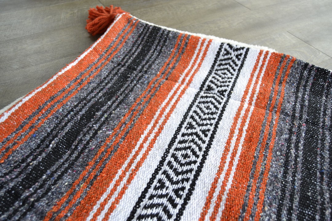 Tiger Orange Mexican Serape With Minky Plush Backing. Tassel Blanket ...
