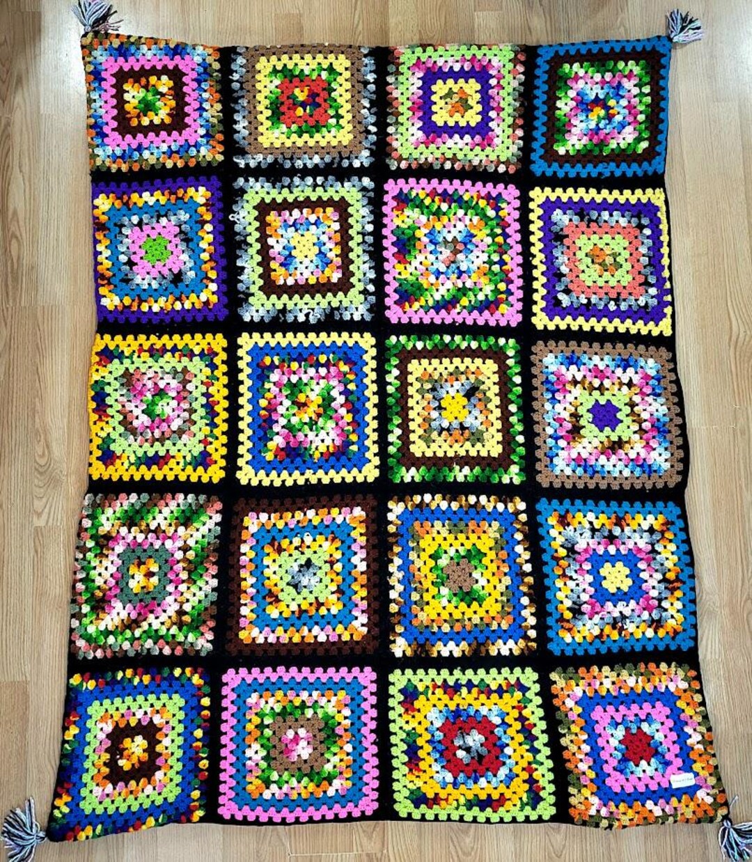 Spring Vintage Granny Square Multi Color Afghan Vintage Crochet With ...