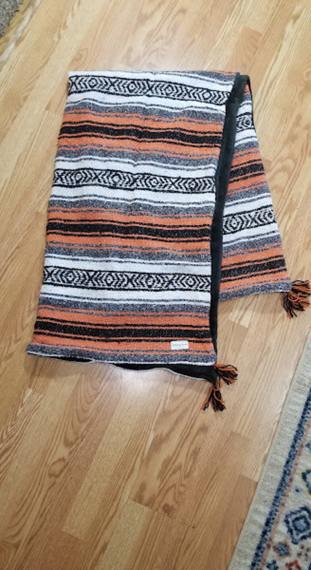 Orange Large Size Mexican Serape With Black Minky Plush Backing. Tassel ...