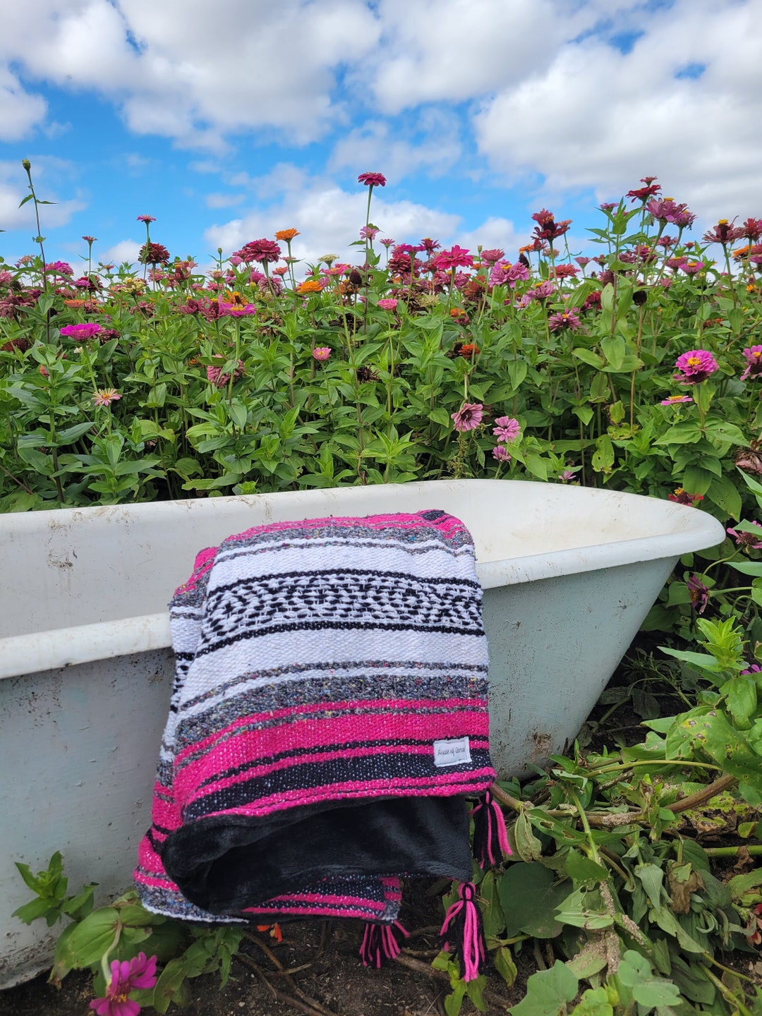 Raspberry Pink Large Serape Paired With GRAY Minky Plush Blanket ...