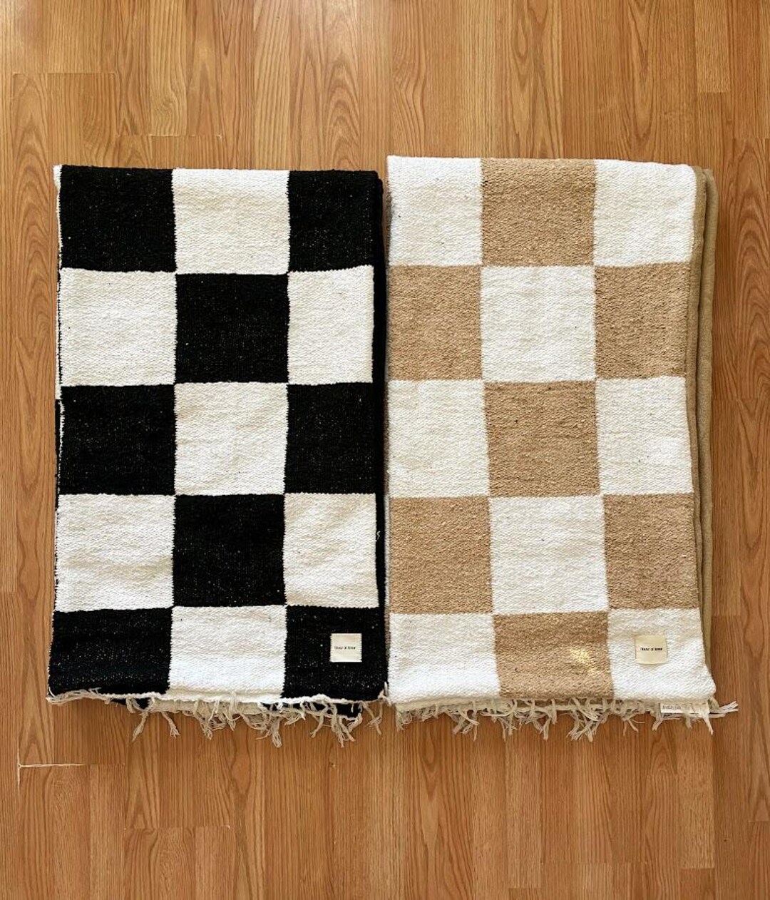 XL Traditional Woven Checkered Mexican Blanket. Double Layered With ...