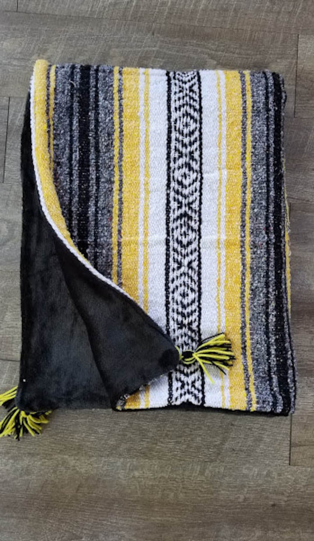 Sunshine Yellow Mexican Serape Throw With Minky Plush Backing. Tassel ...
