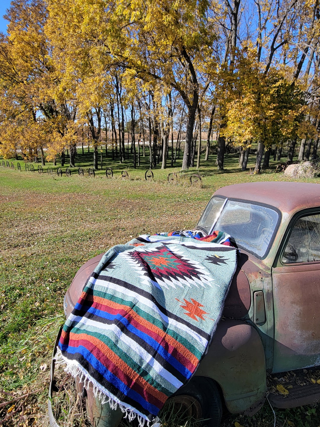 XL Native Diamond Print Mexican Blanket. Multi Color With Minky Plush ...