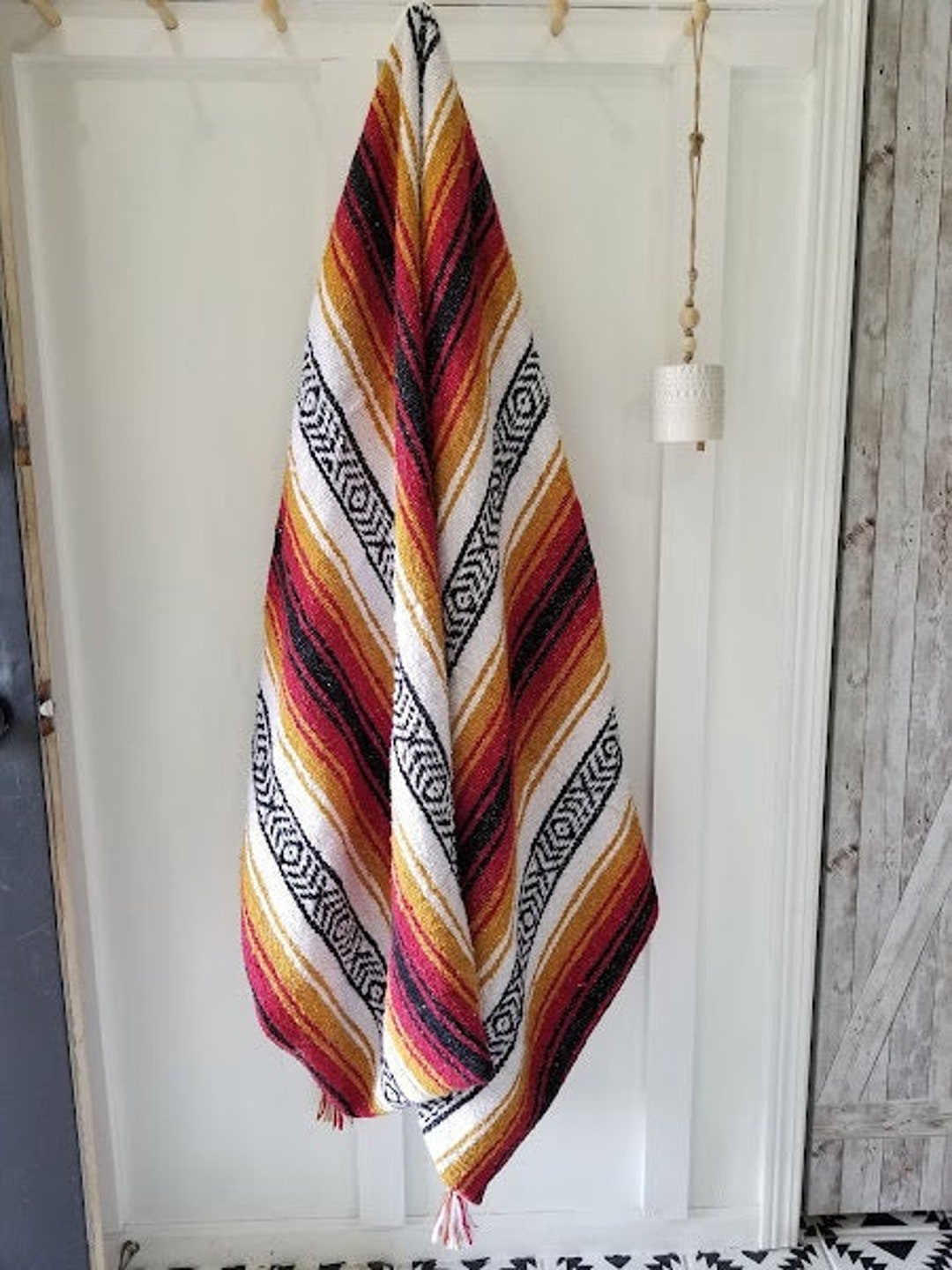 Sunstone Serape Mexican Blanket - Plush Minky Backing With Tassels. Red ...
