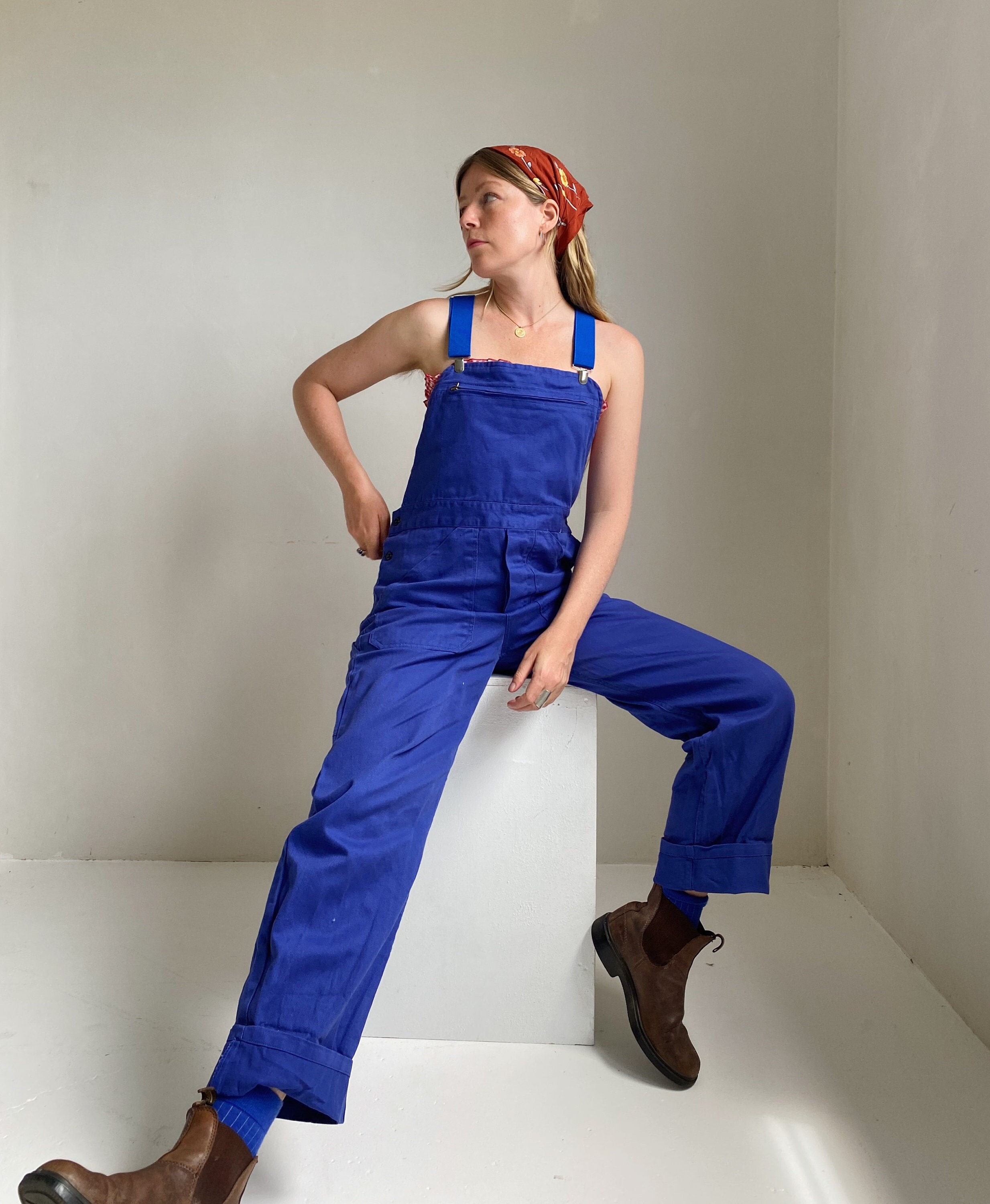 European Vintage Cobalt Blue Workwear Overalls, Cotton, Unisex, Size S ...