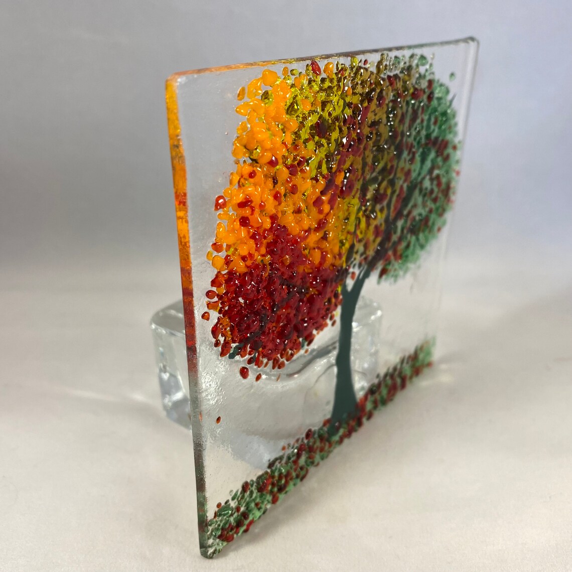 Floral Glass Plaque Candle Display Tree in Autumn Shades - Etsy