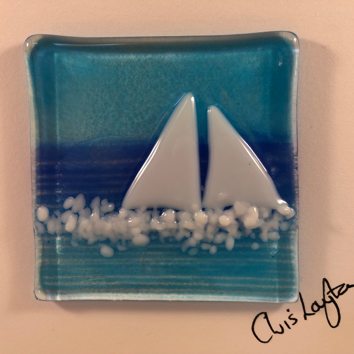 Fused Glass Sailing Card, Handmade Nautical Art, Keepsake Card - Etsy