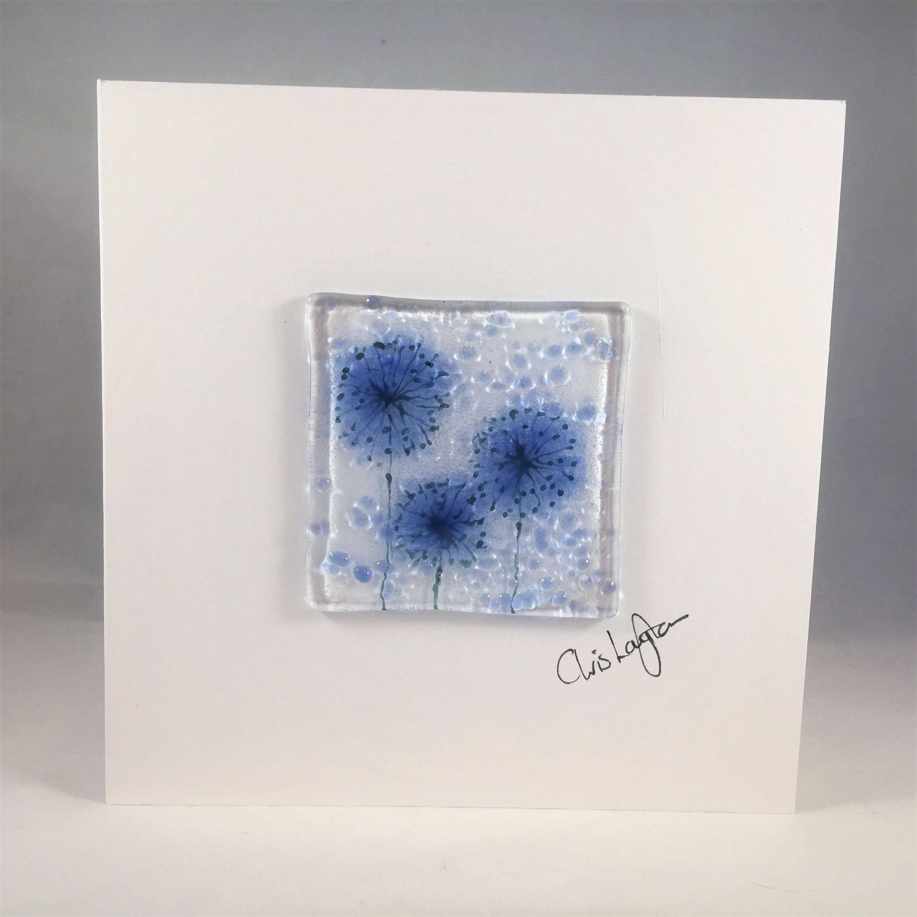 Fused Glass Greeting Card, Handmade, Floral, Blue Flowers, Birthday ...