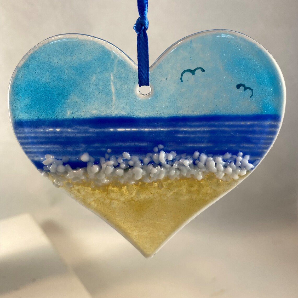 Seaside Glass Suncatcher Beach Scene Heart Glass Art Fused - Etsy UK