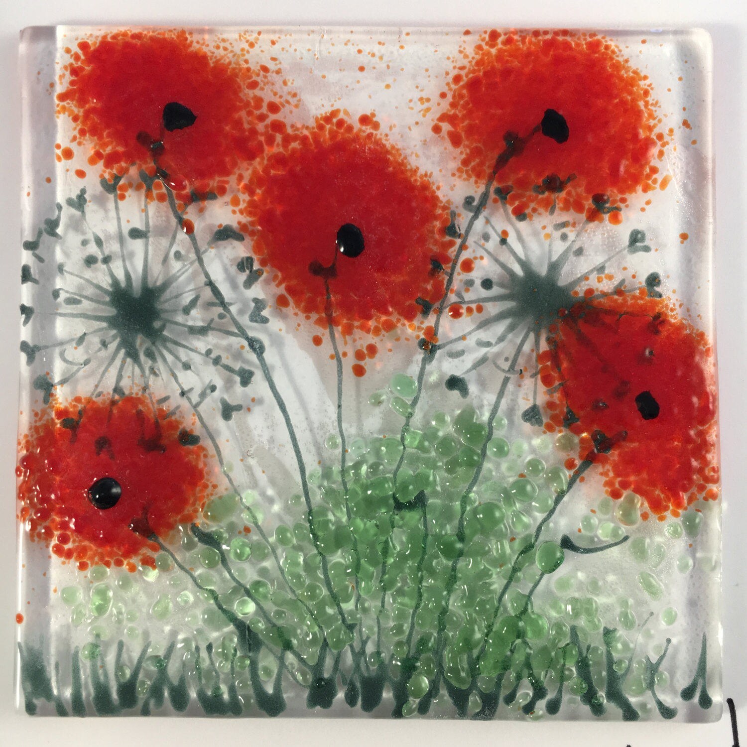 Fused Glass Greeting Card, Handmade, Floral, Poppies, Birthday, Mothers ...