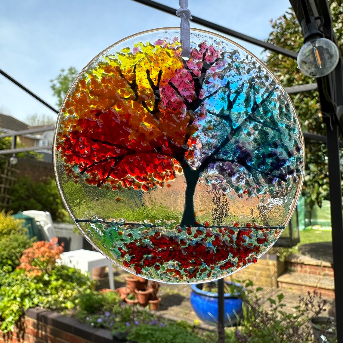Circular Glass Suncatcher, Tree of Life, Multi Coloured, Glass Art ...