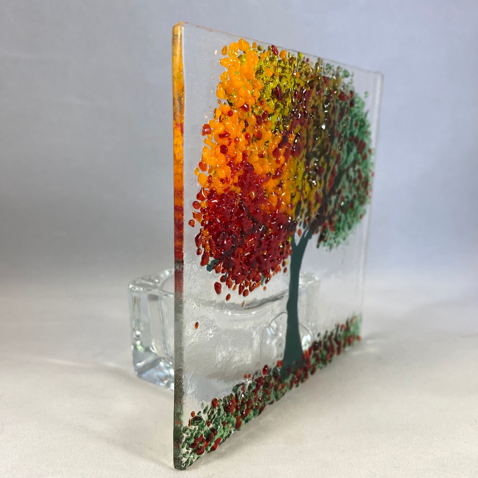Floral Glass Plaque Candle Display Tree in Autumn Shades - Etsy