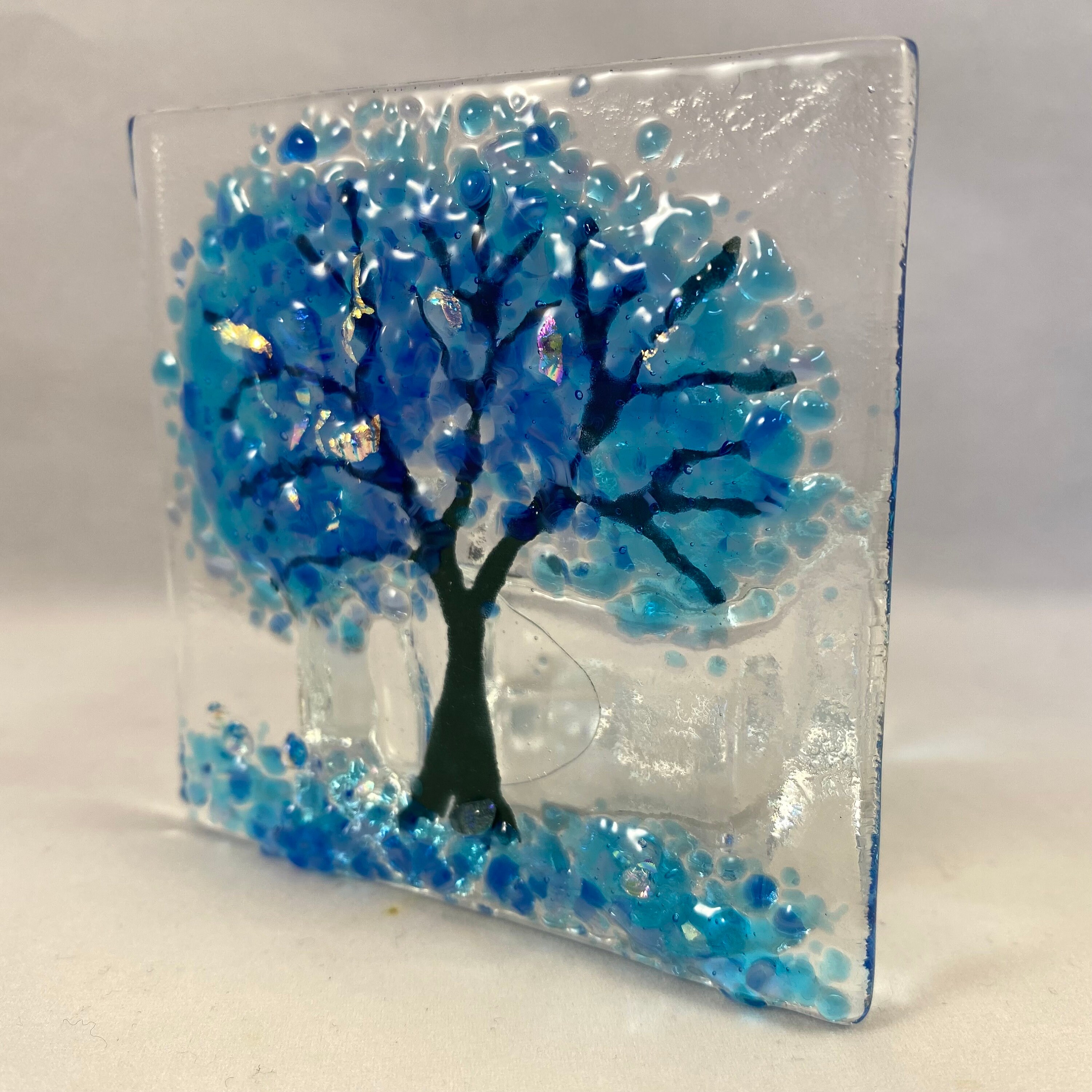 Floral Glass Plaque Candle Display Tree in Shades of Blue - Etsy UK