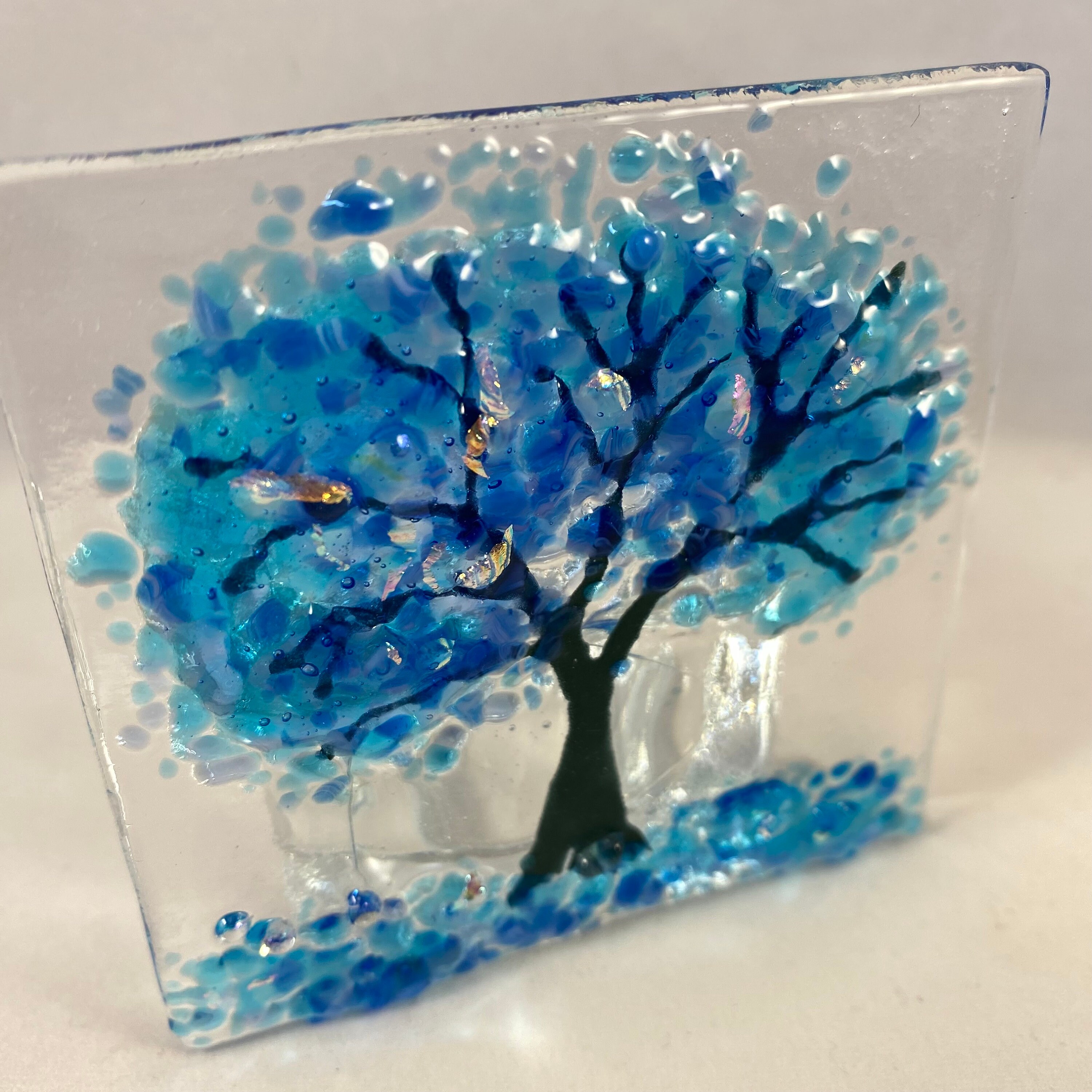 Floral Glass Plaque Candle Display Tree in Shades of Blue - Etsy UK