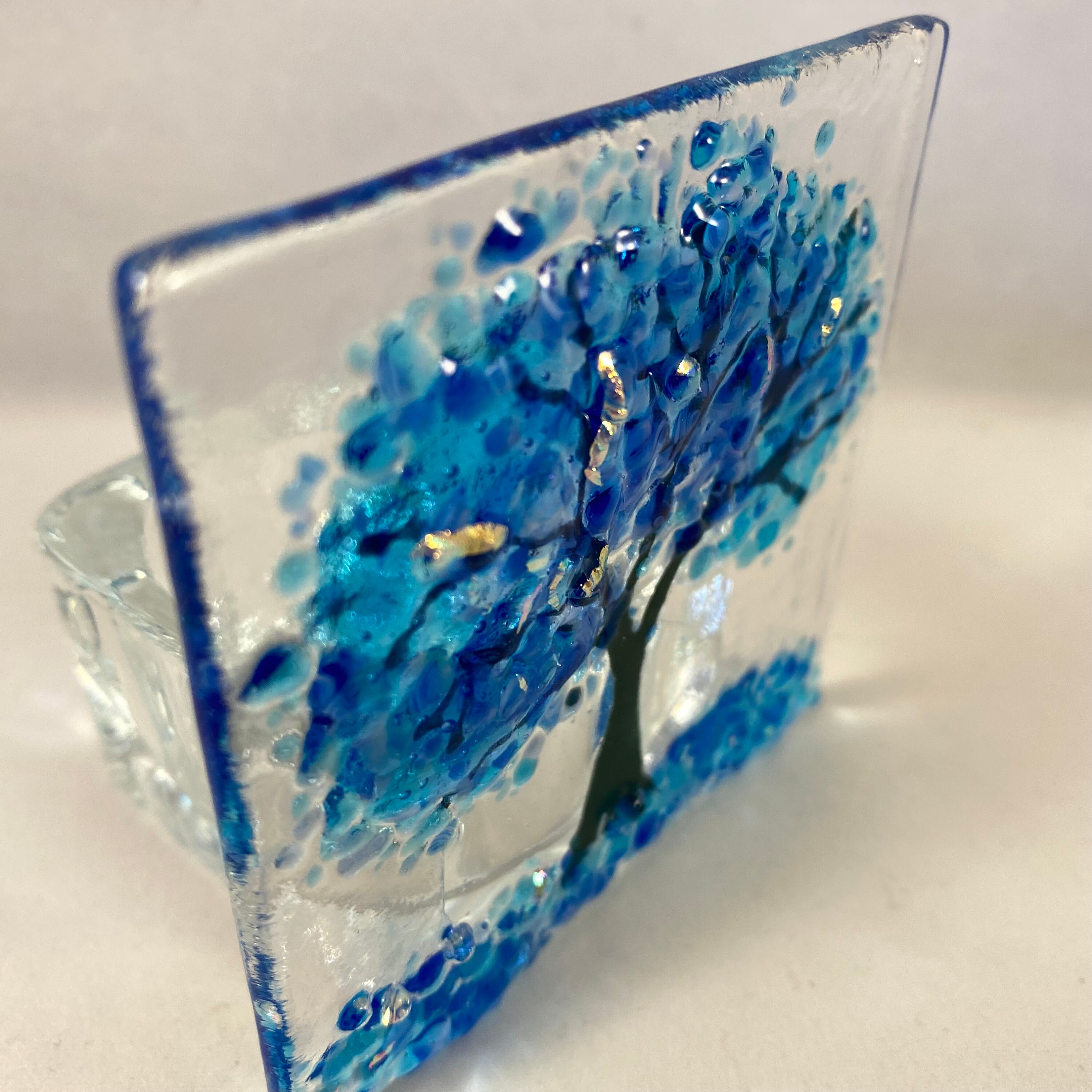 Floral Glass Plaque Candle Display Tree in Shades of Blue - Etsy UK