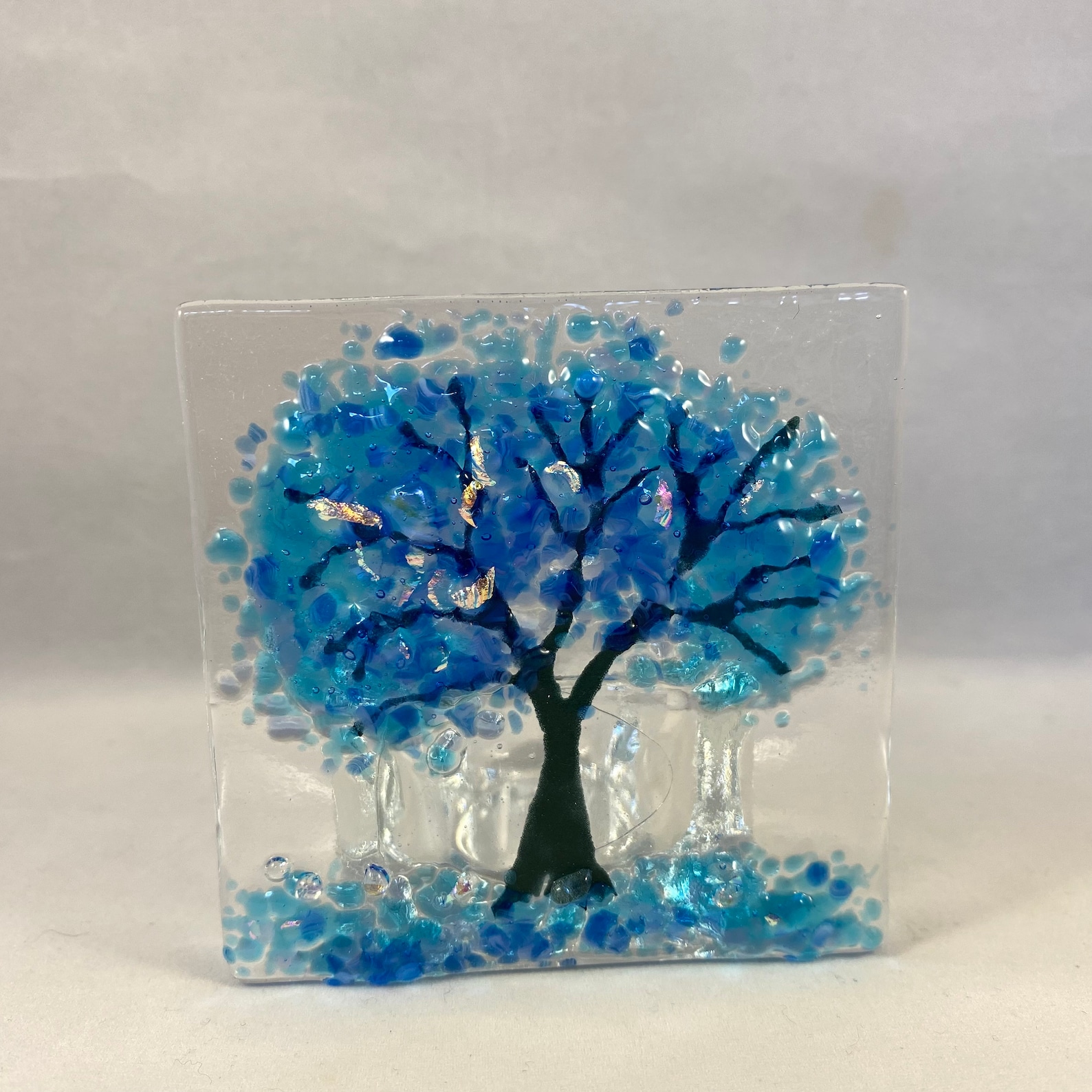 Floral Glass Plaque Candle Display Tree in Shades of Blue - Etsy UK