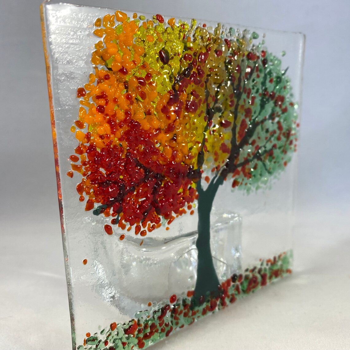 Floral Glass Plaque Candle Display Tree in Autumn Shades - Etsy