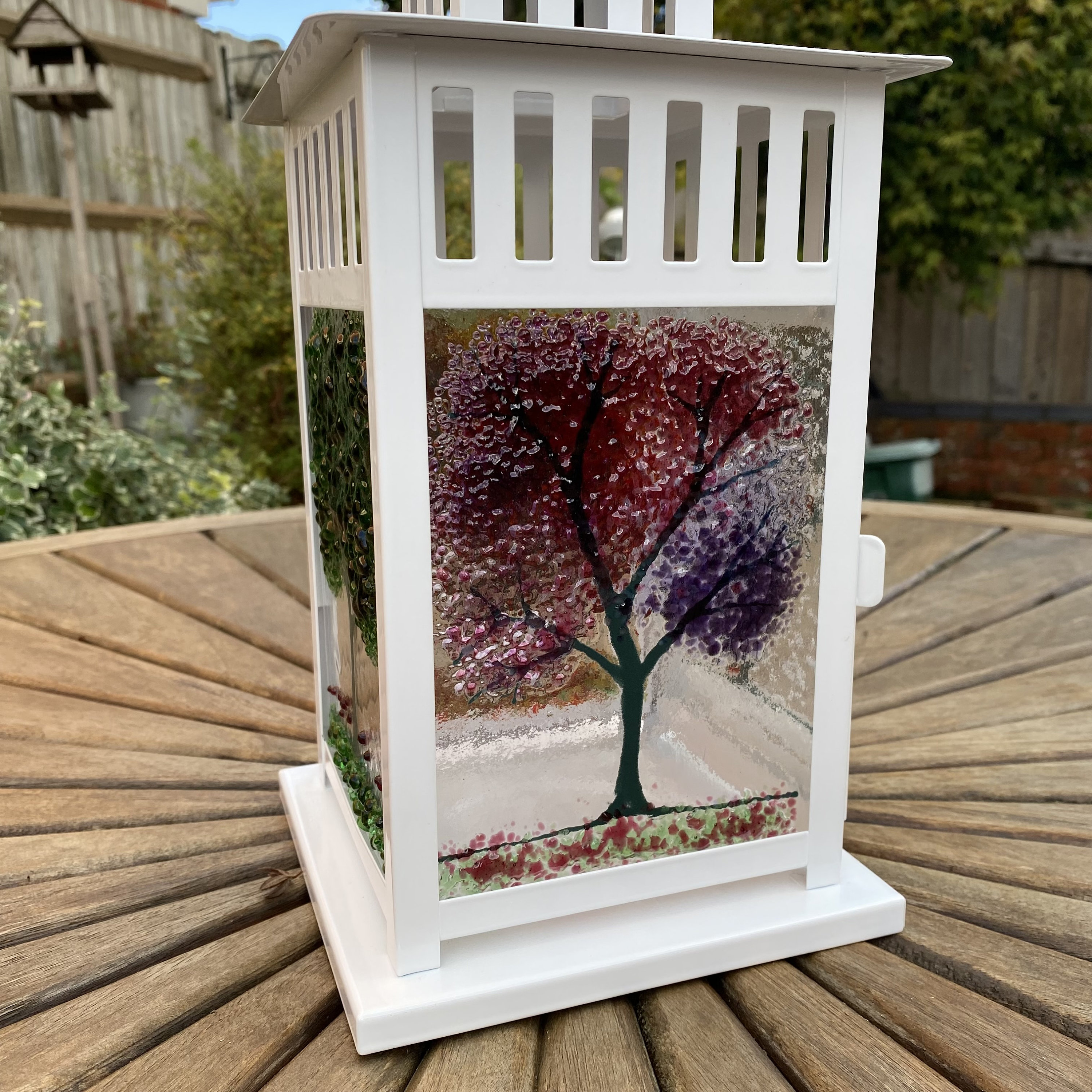 Handmade Fused Glass Lantern. Four Seasons Tree Design, Multi Use ...