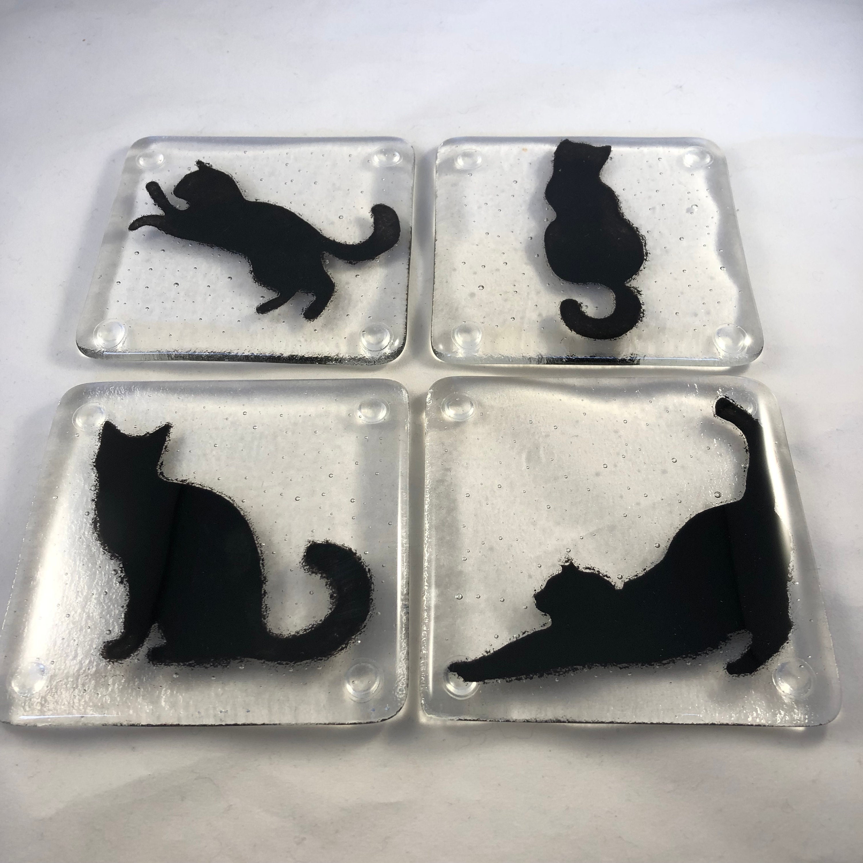 Drinks Coasters, Cat Themed. Fused Glass, Black Cats, Gift, Present ...