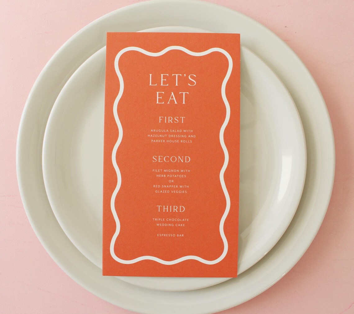 Wavy Wedding Menu, Wedding Menus, Custom Wedding Menu, Wavy Border ...