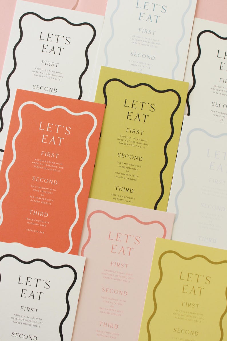 Wavy Wedding Menu, Wedding Menus, Custom Wedding Menu, Wavy Border ...