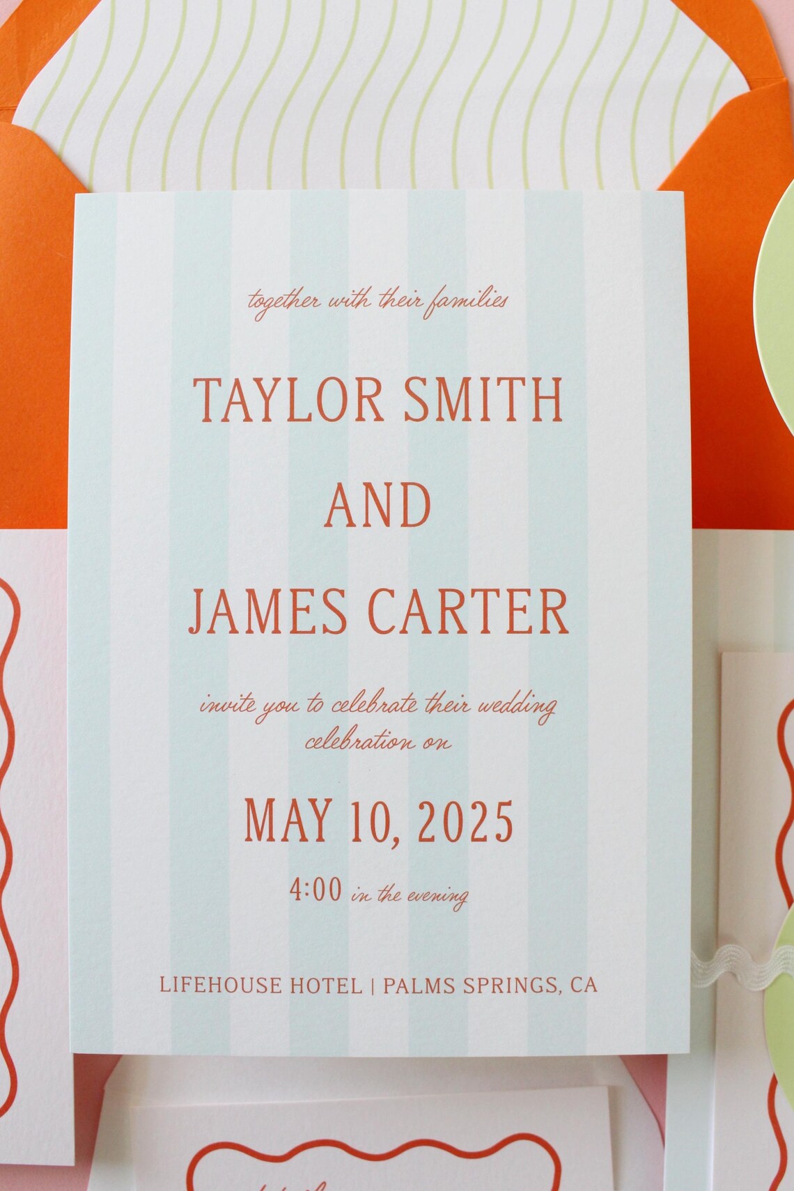 Striped Wedding Invitation- Wavy Wedding Invitation, Semi-custom ...