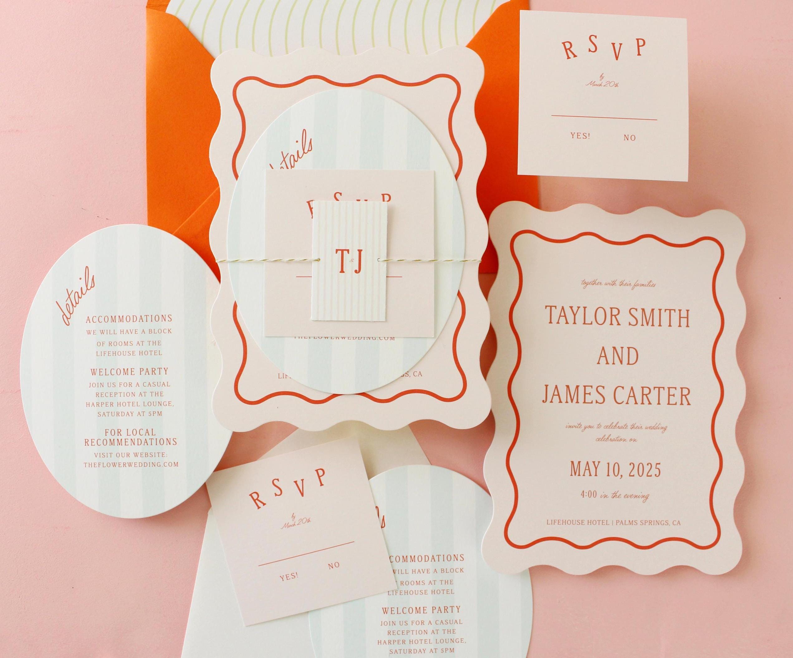 Wavy Invitation- Wavy, Striped, Colorful Wedding Invitation - Etsy