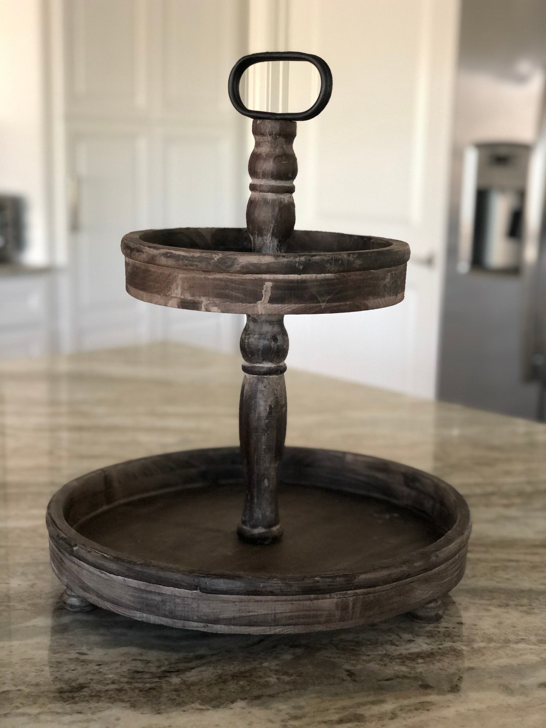 Tiered Tray Rustic Two-tier Tray Distressed Wood Tiered Tray Kitchen ...