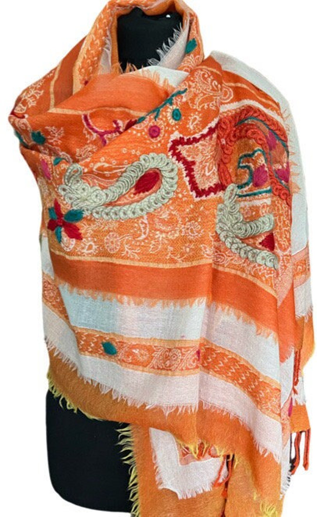 Hand Embroidered Reversible Cut Away Merino Wool Shawl - Etsy