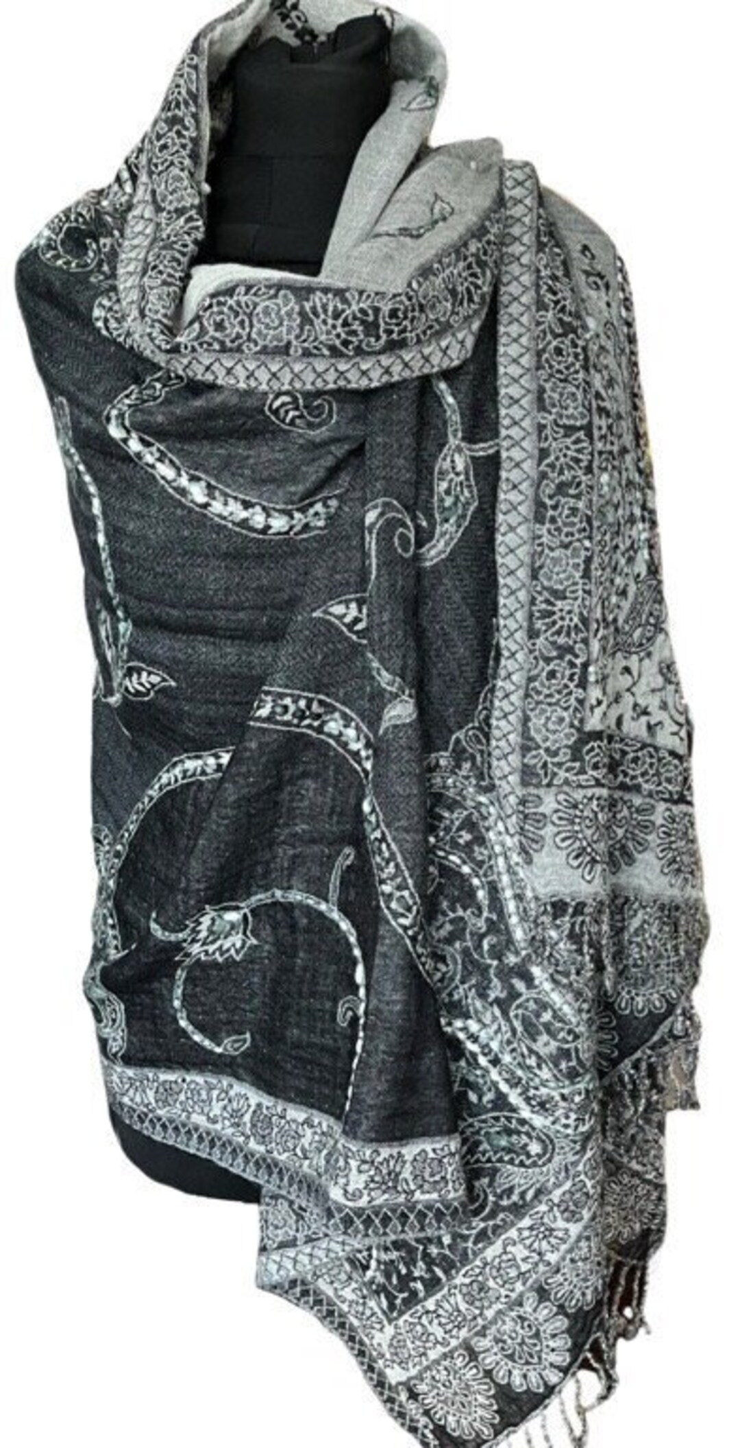 Hand Embroidered Reversible Merino Shawl - Etsy