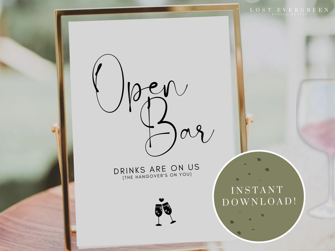 Open Bar Sign for Event PDF Digital Download - Etsy