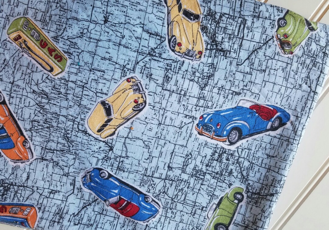 Interlock-knit-cars-vintage-road-map-fabric-by-the-yard-marcus-brothers ...