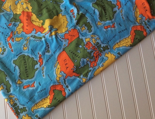 Interlock-Knit-Cotton-World-Map-Fabric-By-The-Yard-Aqua-Blue-O | Etsy